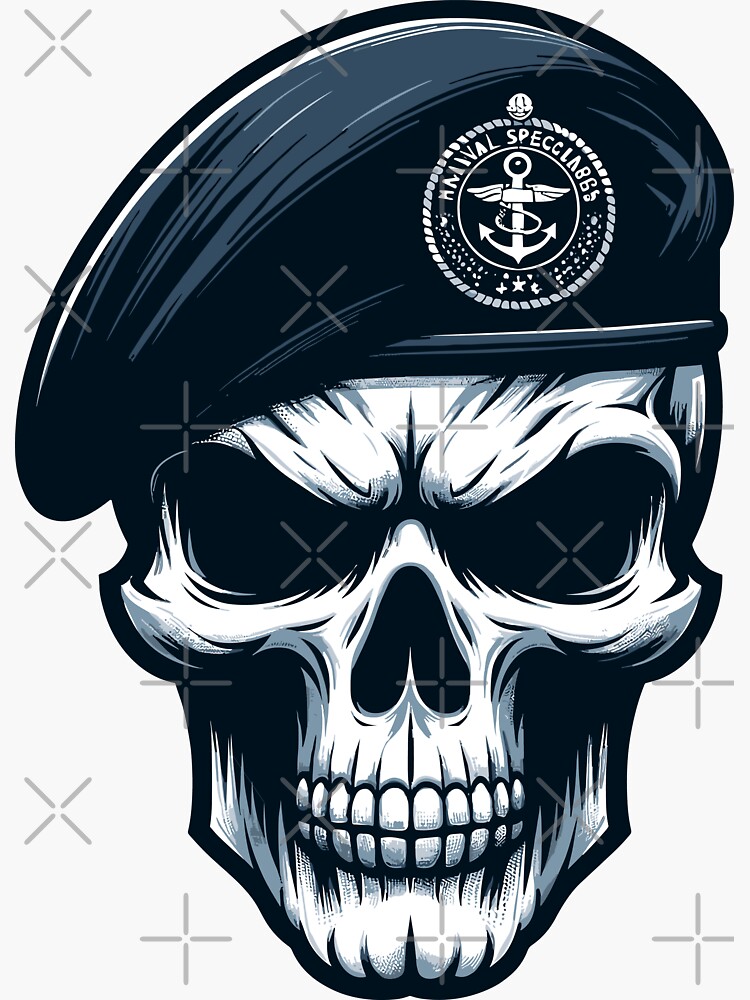"Naval Special Forces Skull Emblem - Military Badge Design" Sticker for ...