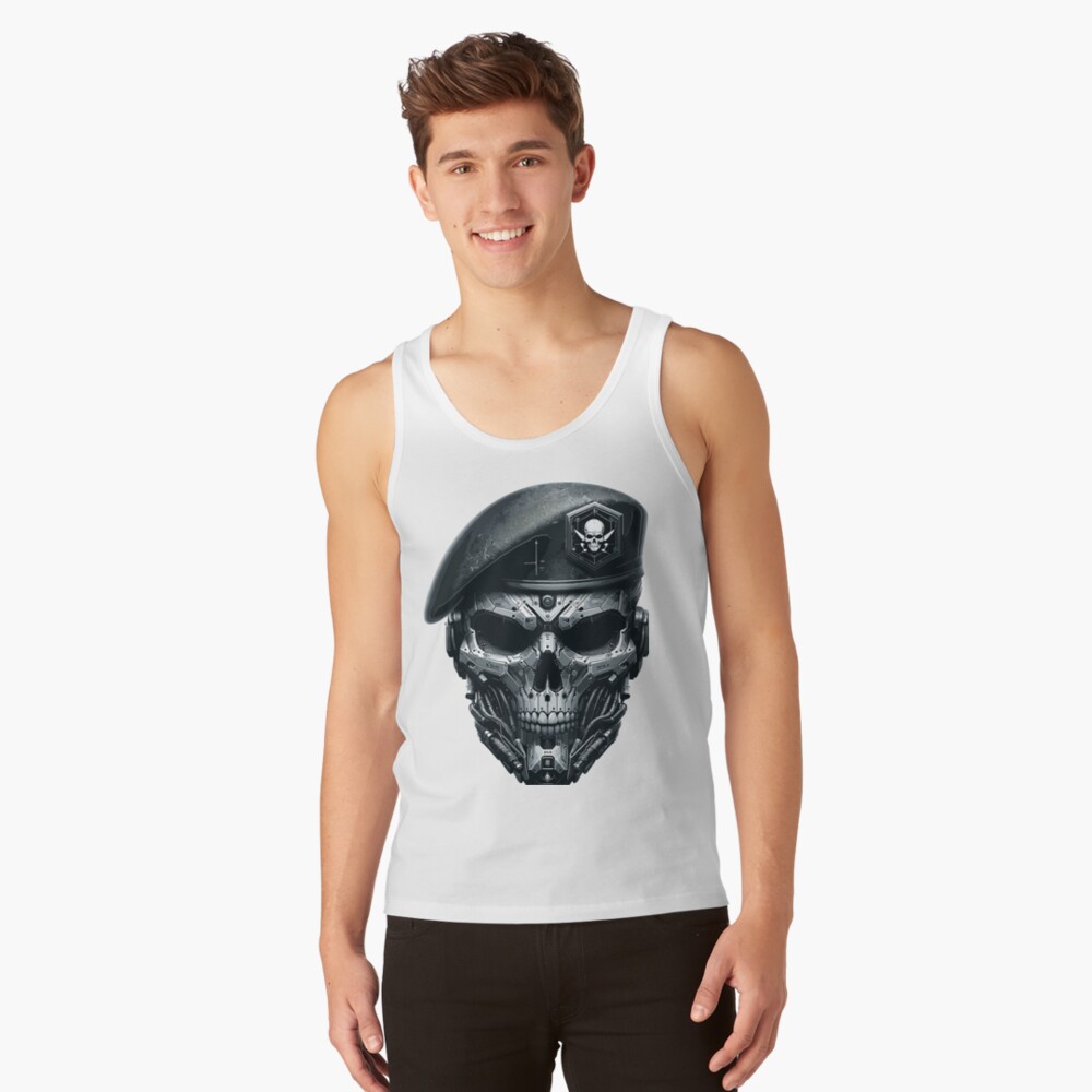 "Advanced Tactical Skull Beret - Military Cybernetic Design" Sticker ...