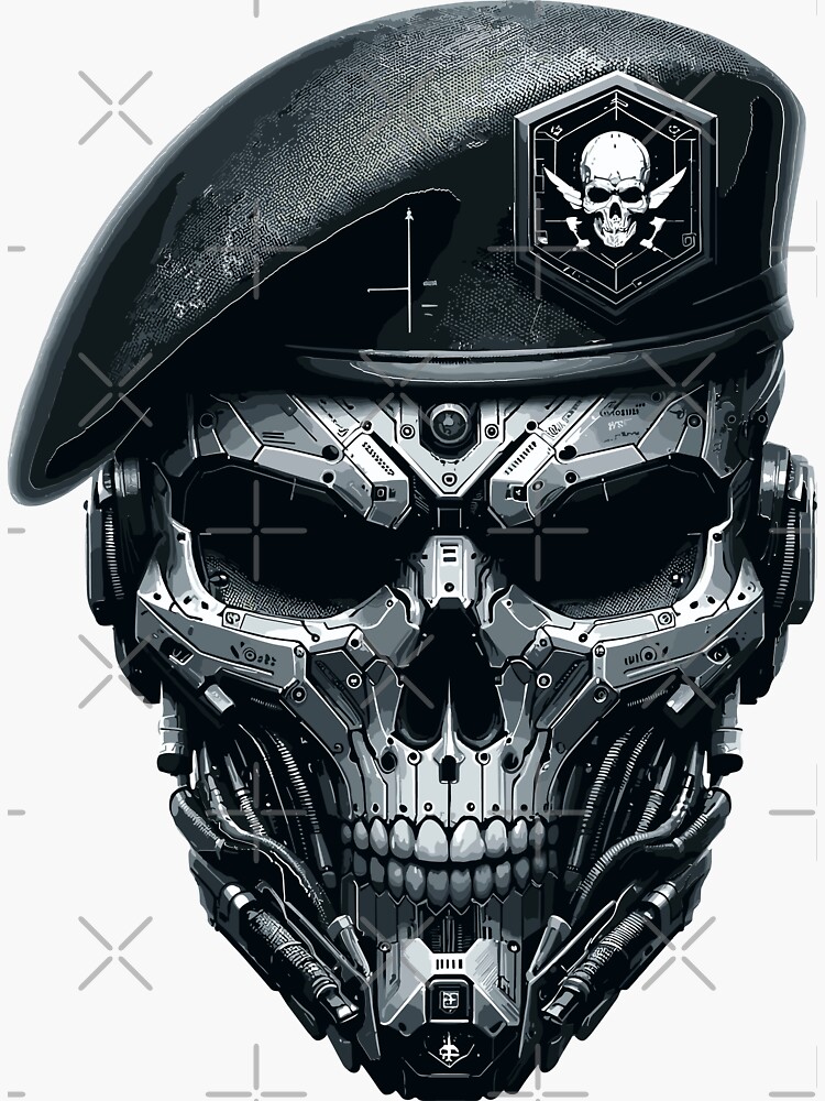 "Advanced Tactical Skull Beret - Military Cybernetic Design" Sticker ...