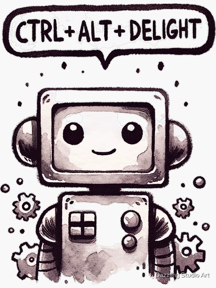 "Robot Illustration with CTRL + ALT + DELIGHT - Fun Illustration with Text" Sticker for Sale by ...