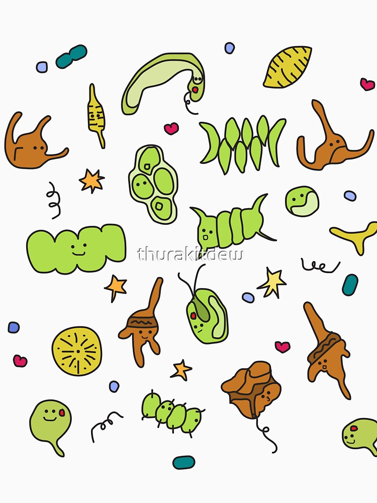 "Microalgae and cyanobacteria cartoon doodle, Cute Algae and Plankton Art" Essential T-Shirt for ...