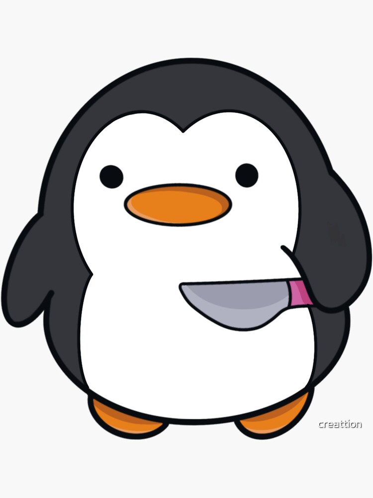 "cute meme penguin with a knife ,pink purple " Sticker for Sale by ...