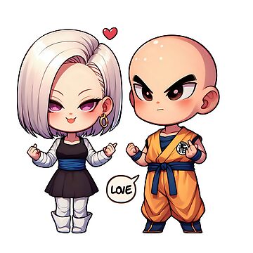 "Perfect Warrior Love: Chibi Krillin & Android 18 Sticker" Sticker for ...