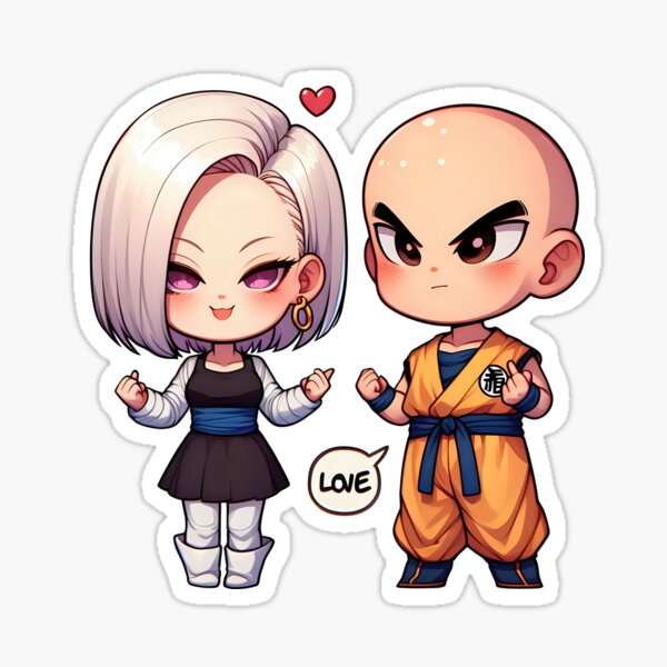 "Perfect Warrior Love: Chibi Krillin & Android 18 Sticker" Sticker for ...