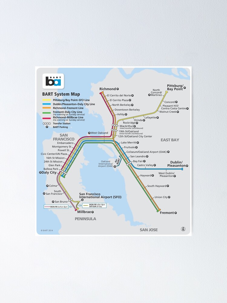 "BART MAP - Bay Area Rapid Transit Map" Poster for Sale by designdog ...