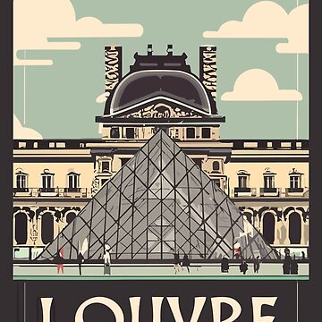 "A Vintage Travel Art of the Louvre Museum in Paris - France " Sticker ...