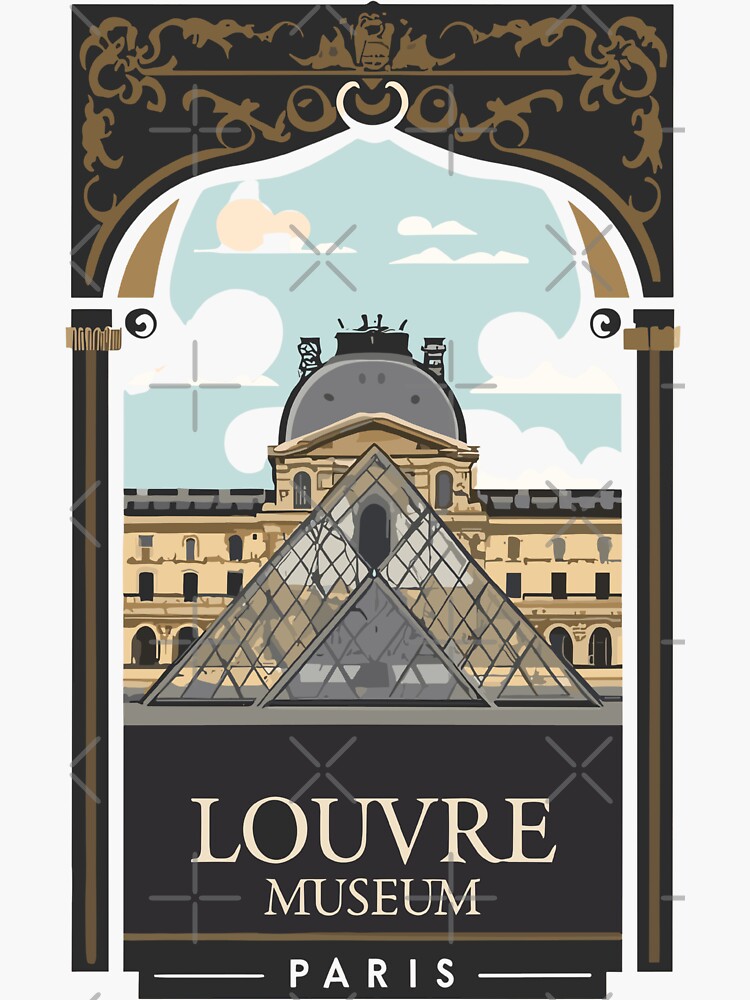 "A Vintage Travel Art of the Louvre Museum in Paris - France " Sticker ...