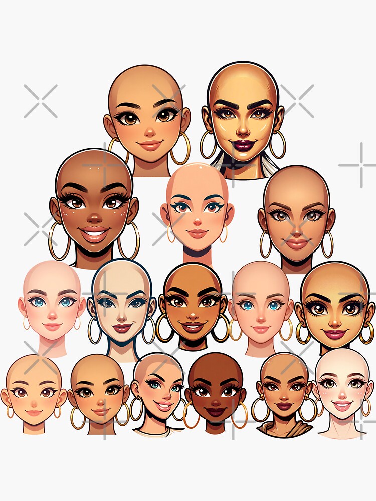 "Shades of Women Shaved Heads- Bald Women Appreciation " Sticker for ...
