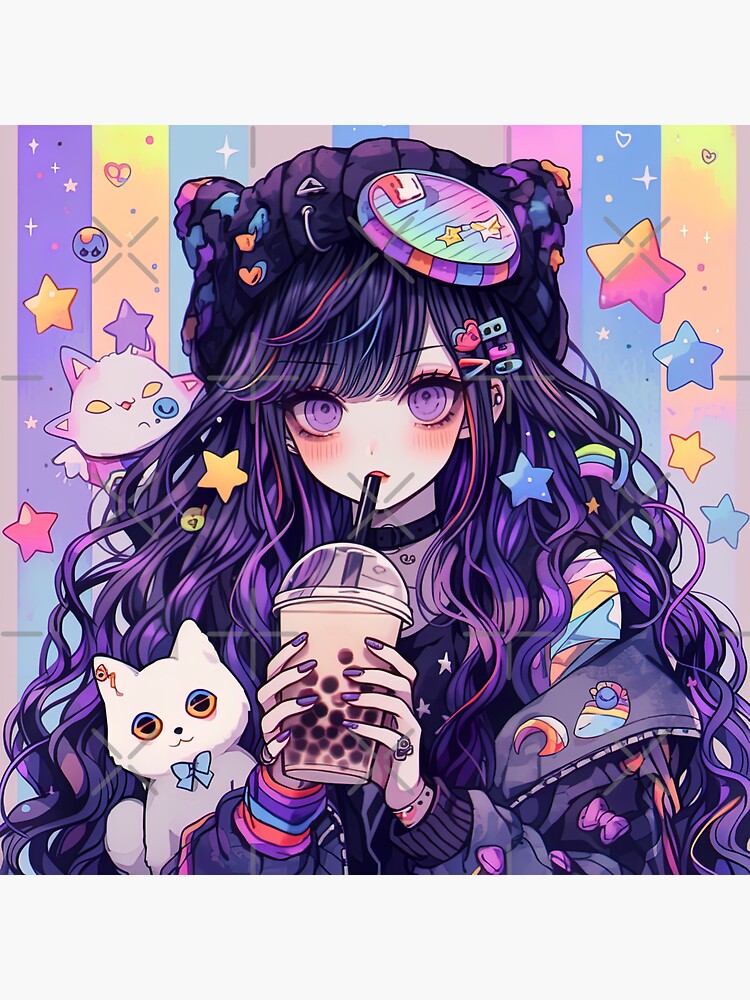 "Kawaii Pastel Goth Boba Tea Anime Girl" Sticker for Sale by bubblegoth ...