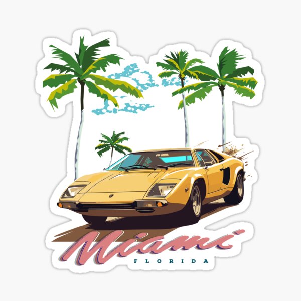 "Retro Lamborghini Countach in Miami" Sticker for Sale by etraveler ...