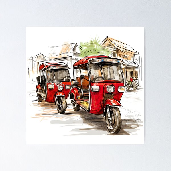 "tuk tuks three wheels motorcycles in Thailand " Poster for Sale by ...