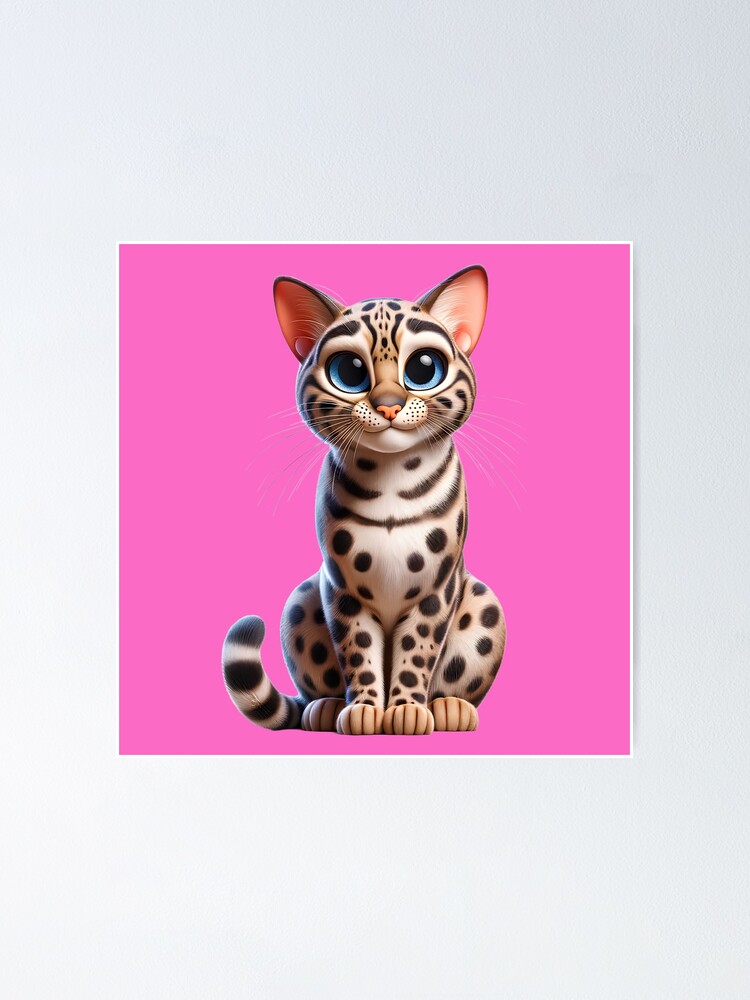 "Cute Cartoon Ocelot Kitten - Cute and Fluffy Design" Poster by ...