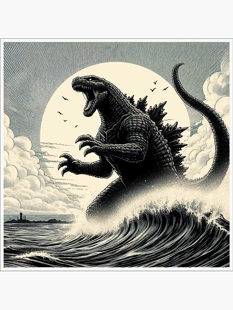 "Vintage GODZILLA Waves" Sticker for Sale by kazzoie | Redbubble