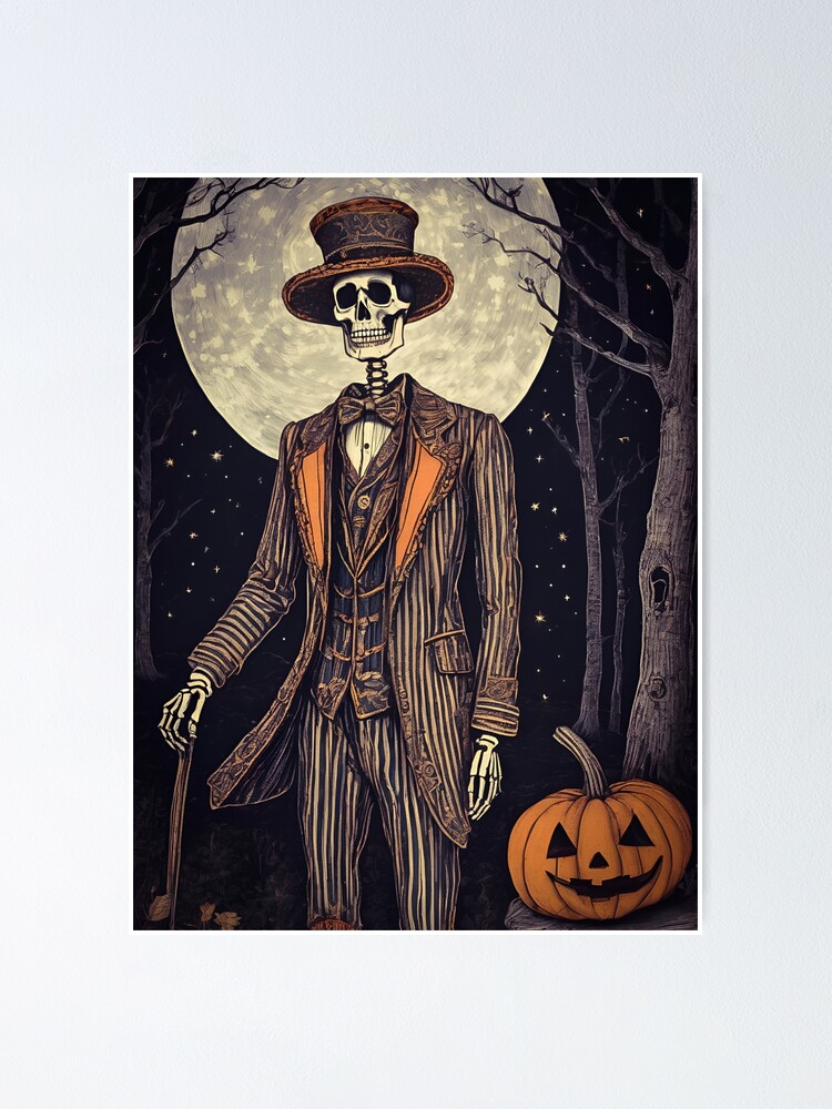 "Vintage Skeleton Gentleman on All Hallows Eve" Poster for Sale by ...