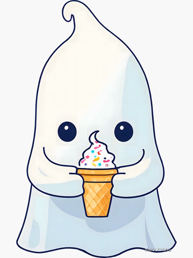 "Ghost Eating Ice Cream" Sticker for Sale by xiao xuans | Redbubble