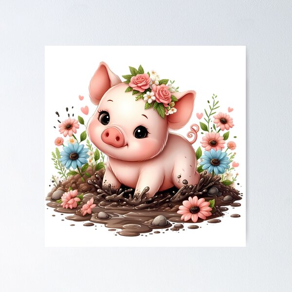 Lindos Cerditos Con Botas Pósters: Cerdo En De Barro | Redbubble