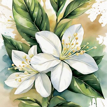 "White Jasmine flowers watercolor art" Sticker for Sale by GraphicDIN ...