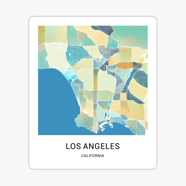 "Los Angeles California Named City Map - Pastel Color Scheme" Sticker ...