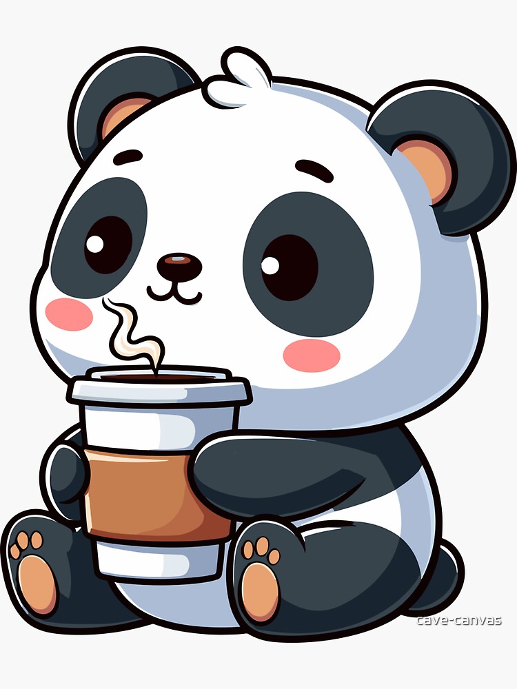 "Adorable Panda drinking coffee" Sticker for Sale by cave-canvas ...