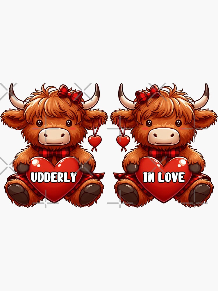 "Udderly In Love - Baby Highland Cow Valentine" Sticker for Sale by TheAnimalZ00 | Redbubble