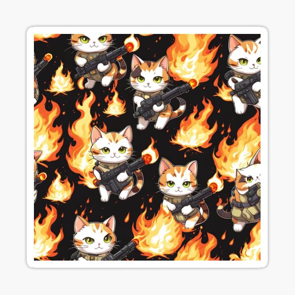 "Cute Cat Fires with a Flamethrower" Sticker for Sale by Simplybe1 ...