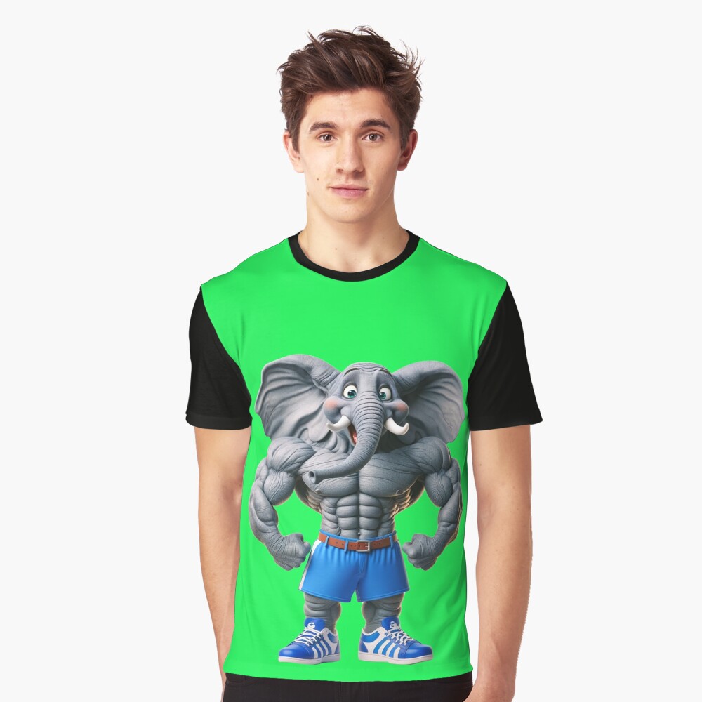 "Impressive Funny Elephant in Bodybuilder Pose Blue Shorts with White ...