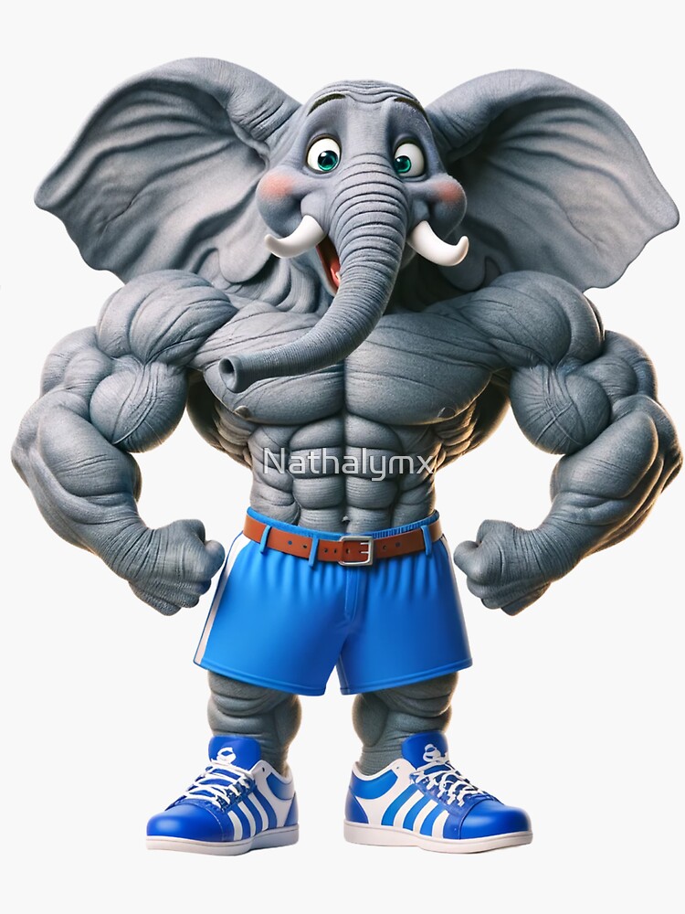 "Impressive Funny Elephant in Bodybuilder Pose Blue Shorts with White ...