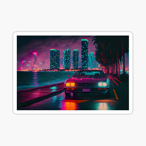 "80s Miami Synth-Wave: Retro Neon Vibe"" Sticker for Sale by iQuorra ...