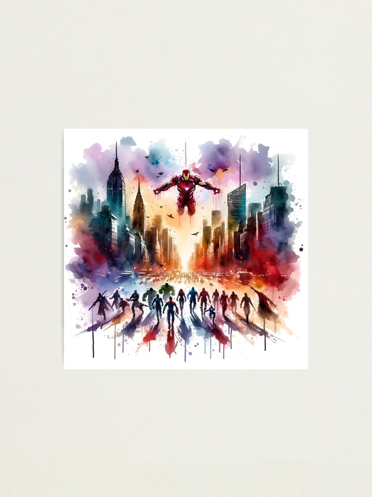 "Avengers Assemble: Watercolor Heroes Against NYC Skyline" Photographic ...