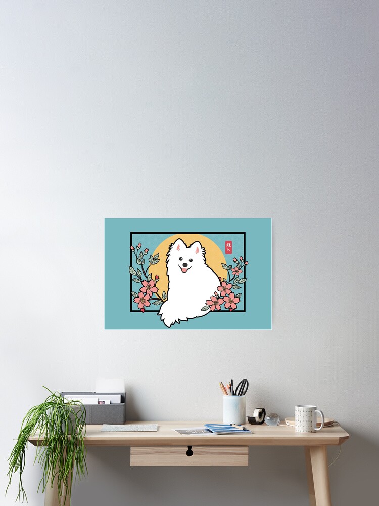 "Cute Japanese Spitz Dog Shinji with Sakura Hanafuda - Kamahachi Design ...