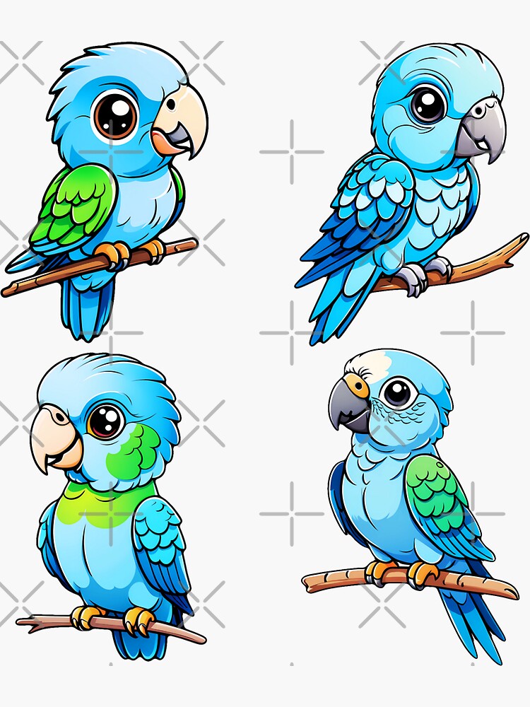 "Quaker Parrot, Cute Blue Quaker Parrot Bird Sticker Pack" Sticker for ...