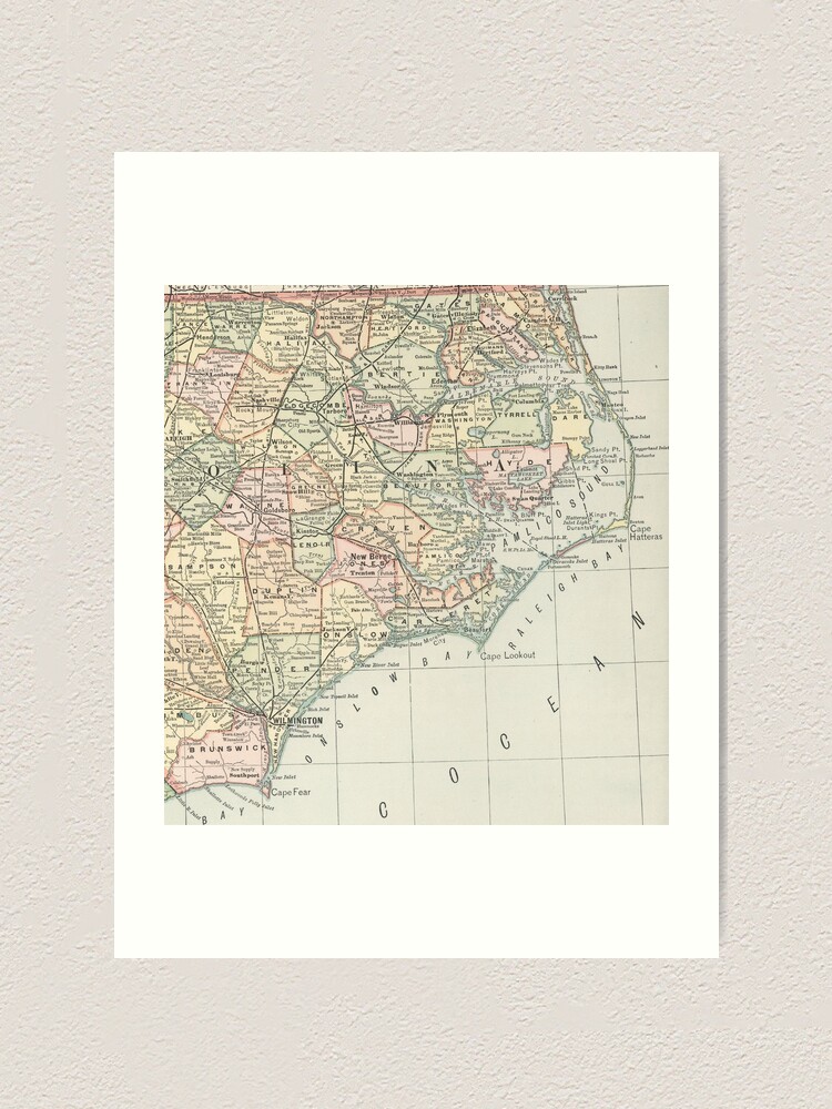 "Vintage Map of Eastern North Carolina (1891)" Art Print by ...