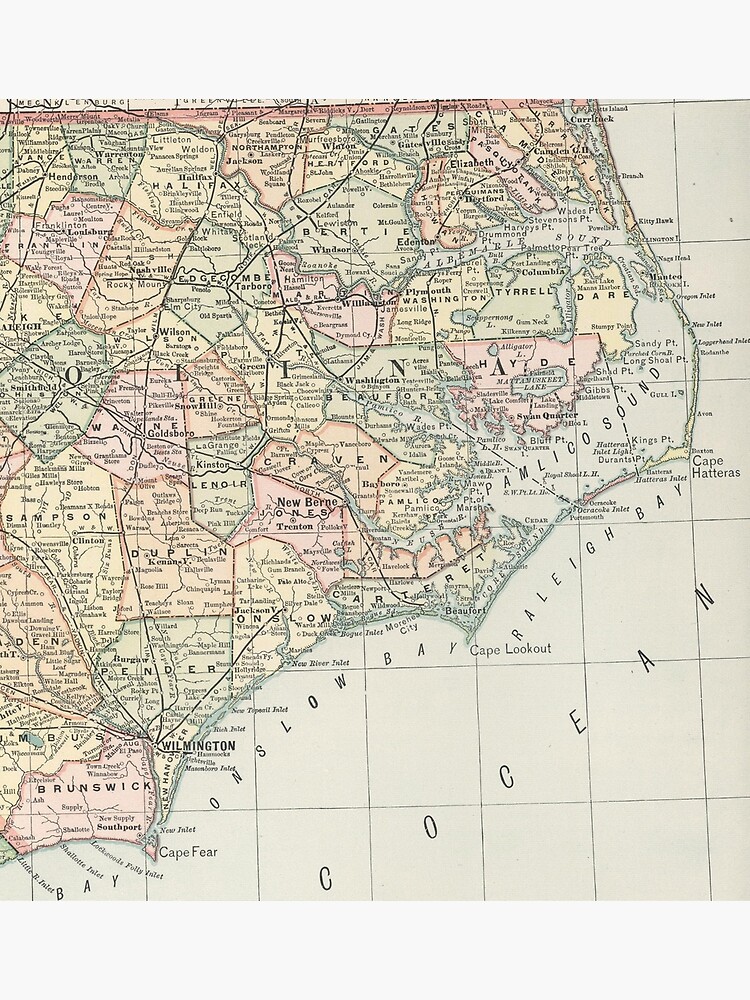 "Vintage Map of Eastern North Carolina (1891)" Photographic Print by ...