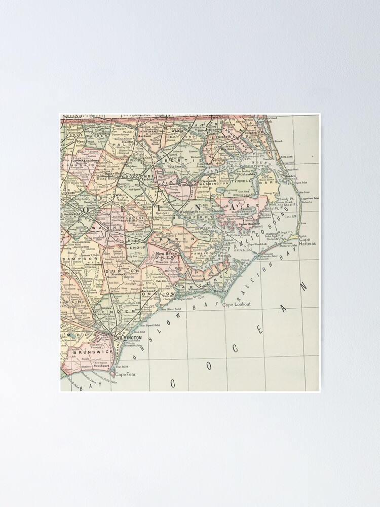 "Vintage Map of Eastern North Carolina (1891)" Poster by BravuraMedia ...