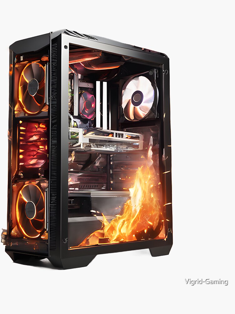 "Flaming PC" Sticker for Sale by Vigrid-Gaming | Redbubble