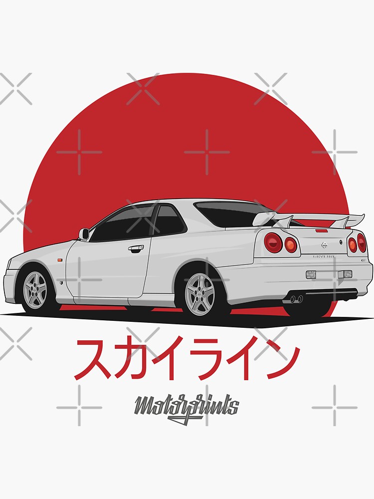 "GT-R R34 (silver)" Sticker for Sale by MotorPrints | Redbubble