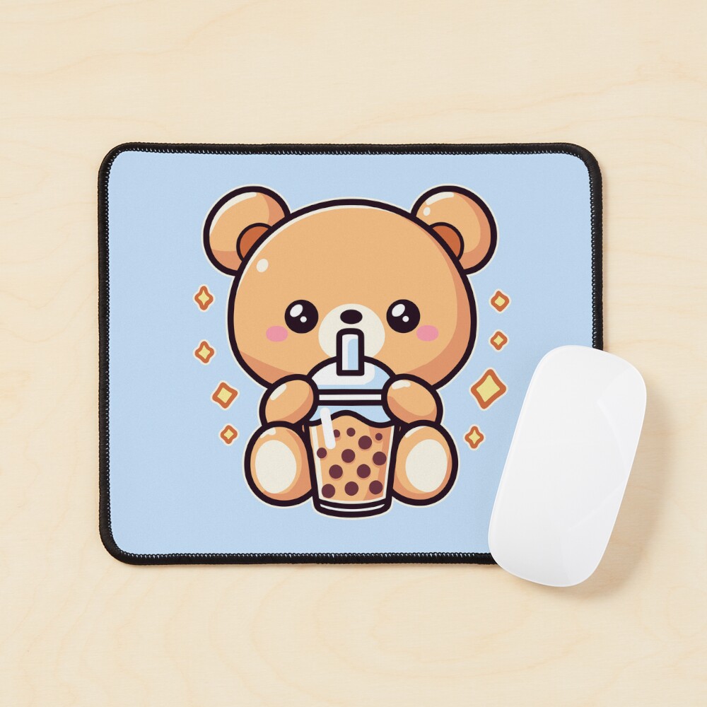 "Kawaii Teddy Bear Drinking Boba Tea Cute Bubble Tea Lover" Sticker for ...