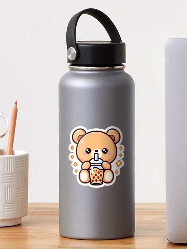 "Kawaii Teddy Bear Drinking Boba Tea Cute Bubble Tea Lover" Sticker for ...