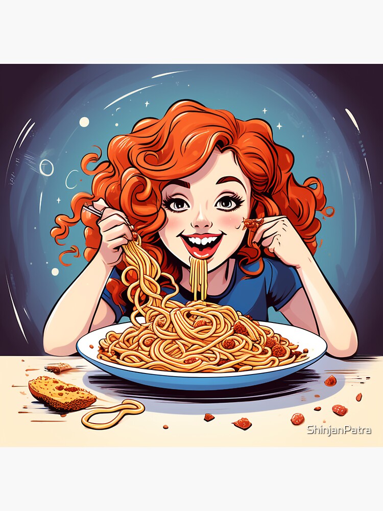 "girl eating spaghetti" Sticker for Sale by ShinjanPatra | Redbubble