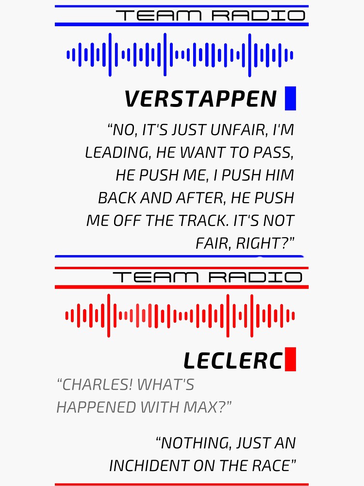 "Leclerc and Verstappen Inchident" Sticker by landixpicts | Redbubble