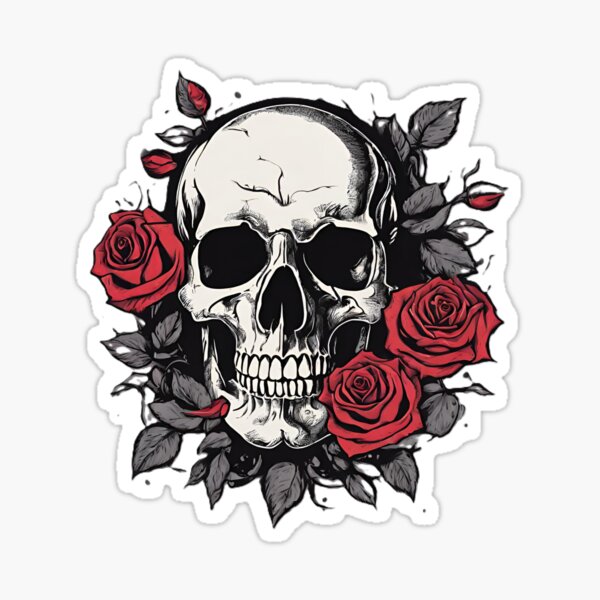 "Skull And Red Roses " Sticker for Sale by All-N-All-2 | Redbubble