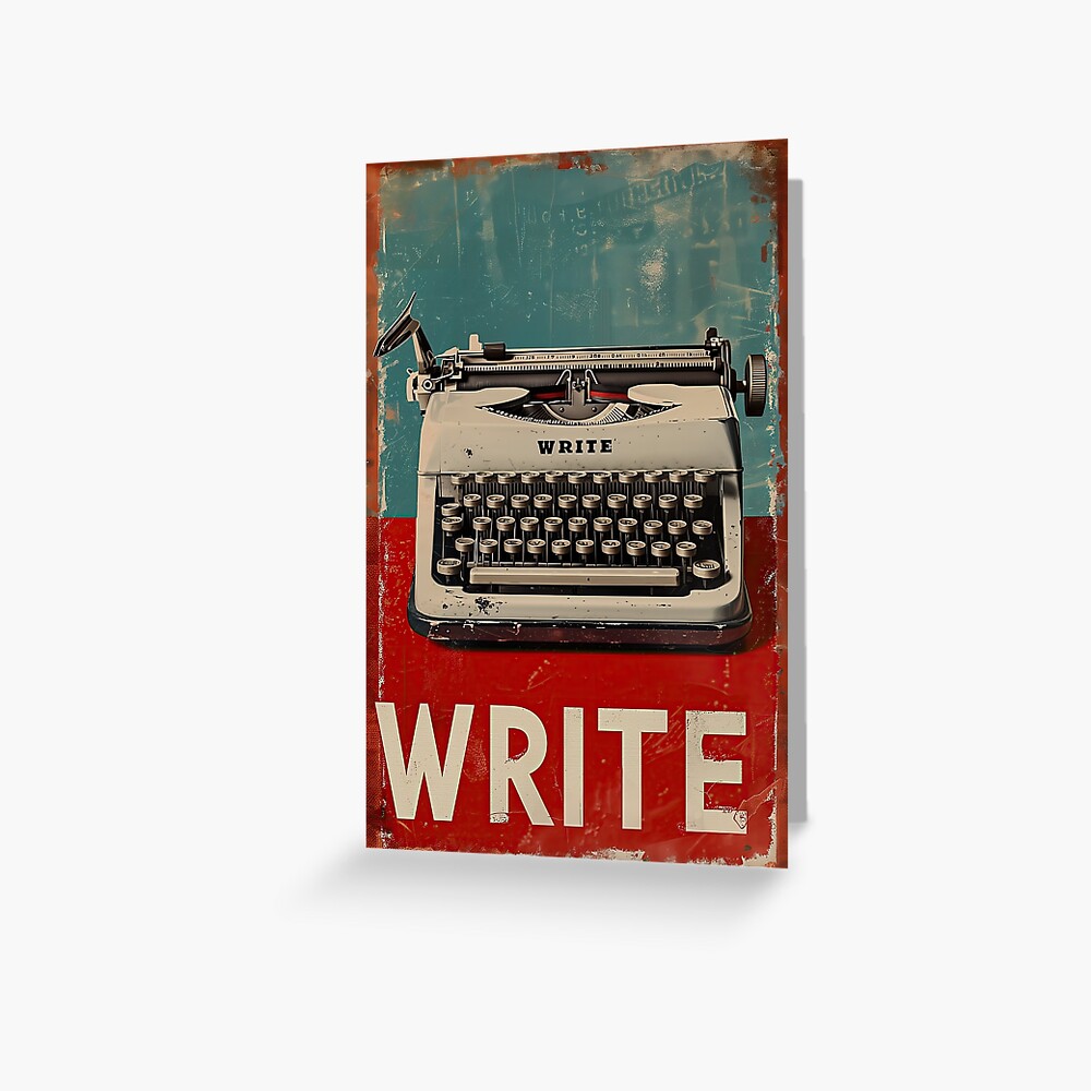 "vintage typewriter with the word "WRITE" prominently displayed ...