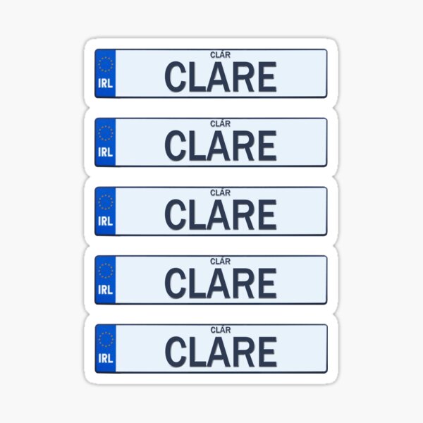 "5 Pack Clare Ireland Irish Reg Plates" Sticker for Sale by FemWear ...