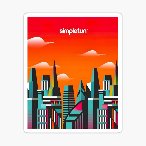 "Vivid city skyline with the sunset background. Flat vector illustration" Sticker for Sale by ...