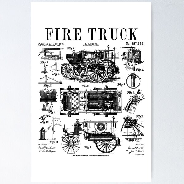 "Fire Truck Fire Department Firefighter Vintage Patent Print" Poster ...