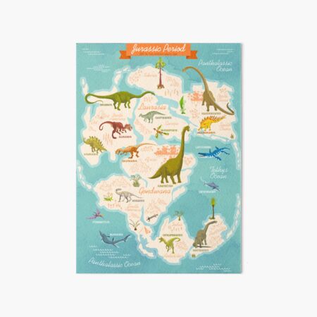 " Prehistoric World Map of the Jurassic Period with plants, dinosaurs ...