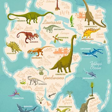 " Prehistoric World Map of the Jurassic Period with plants, dinosaurs ...