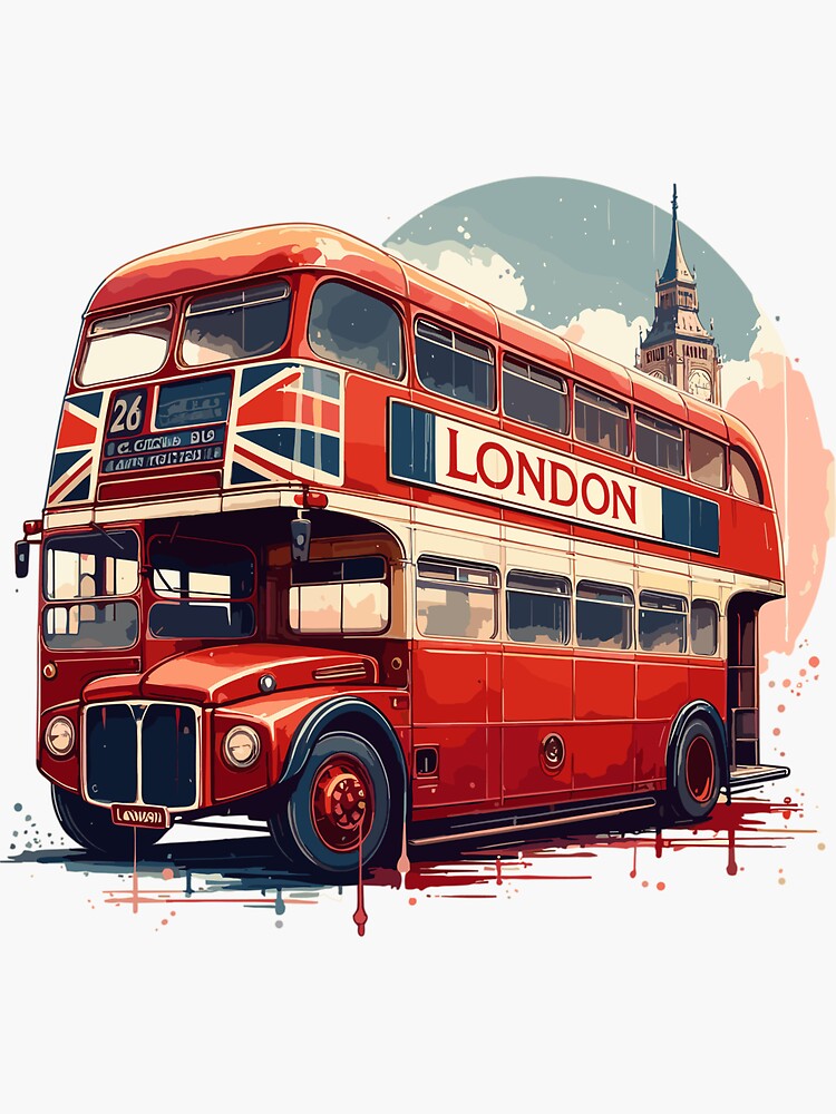 "Classic London Double-decker Bus Art" Sticker for Sale by TeddieDean ...