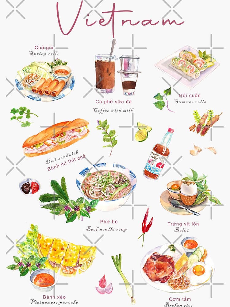 "Vietnamese assorted food" Sticker for Sale by ZephyrArtVN | Redbubble