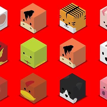 "Chinese Zodiac Cute Cartoon Animals Box Cube" Sticker for Sale by ...